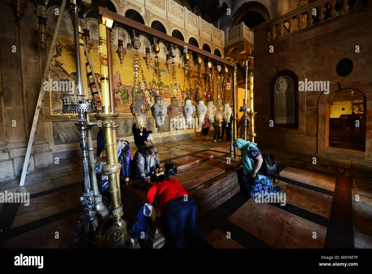 The Stone of Anointing inside the church of the holy Sepulchre in the ...