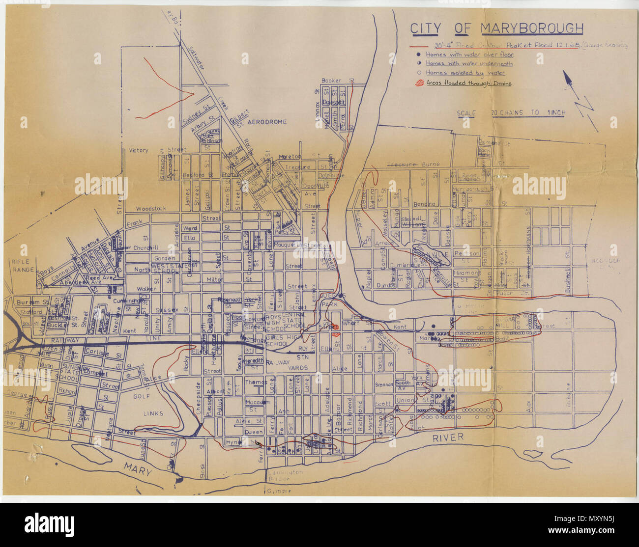 Maryborough flood map, 12 January 1968. Scale: 20 chains to 1 inch ...