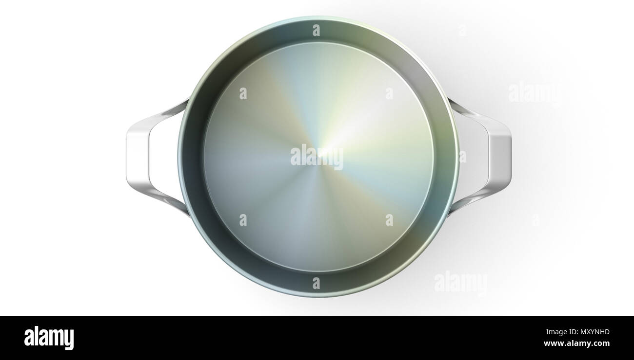 Empty chrome cooking pot isolated on white background, top view. 3d ...
