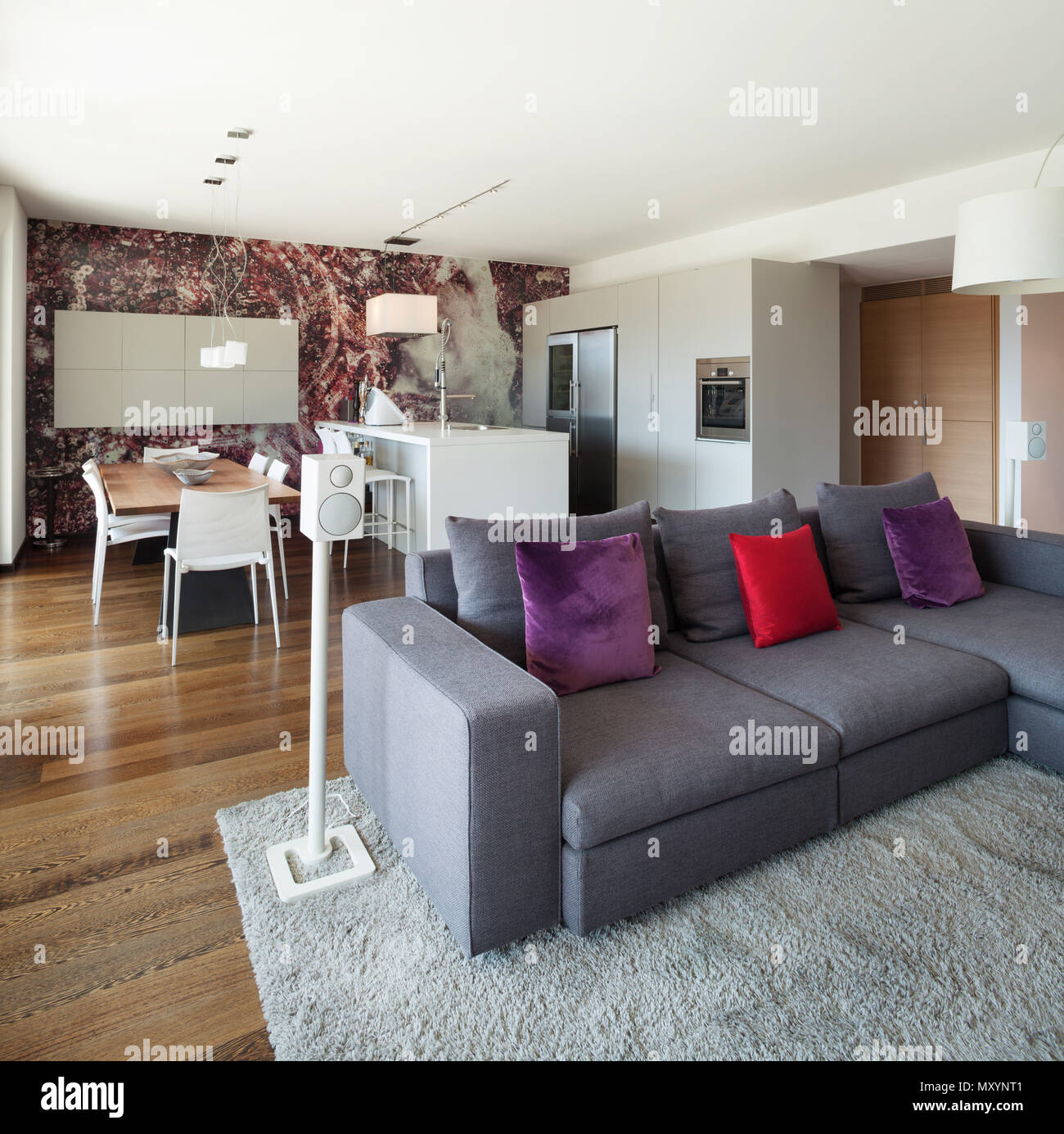 Interior of modern house, beautiful living room furnished Stock Photo ...