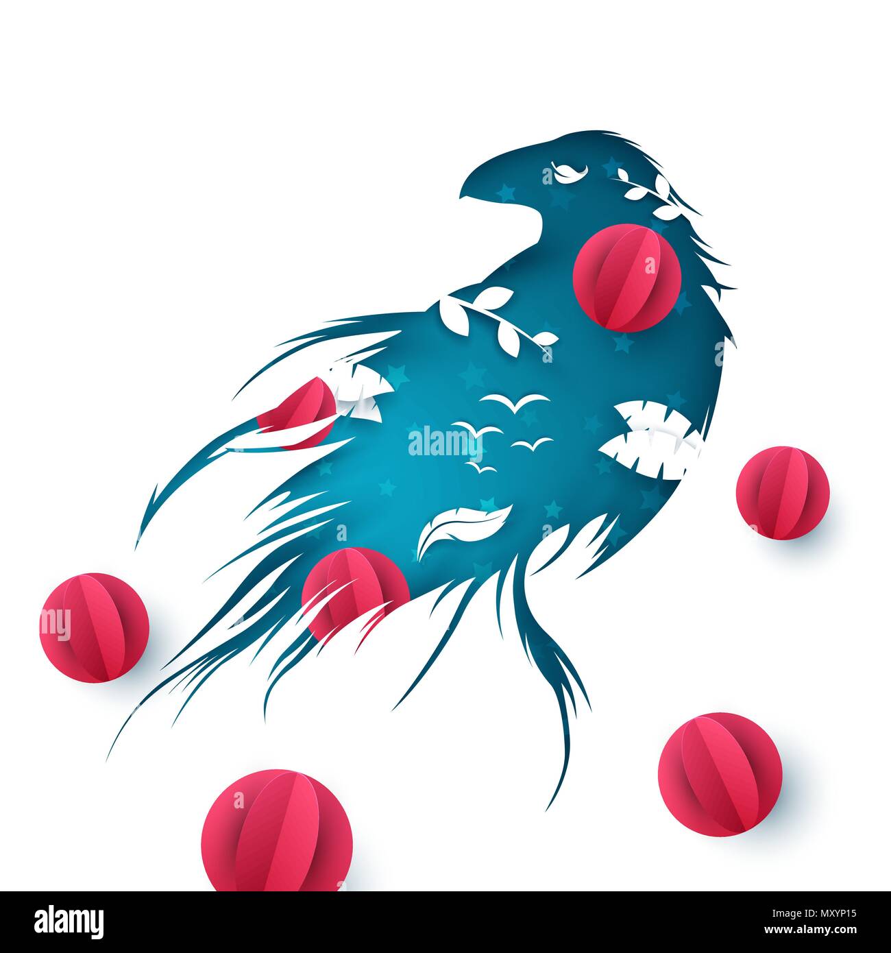 Paper raven illustration. Branch, leaf, bird Stock Vector Image & Art ...