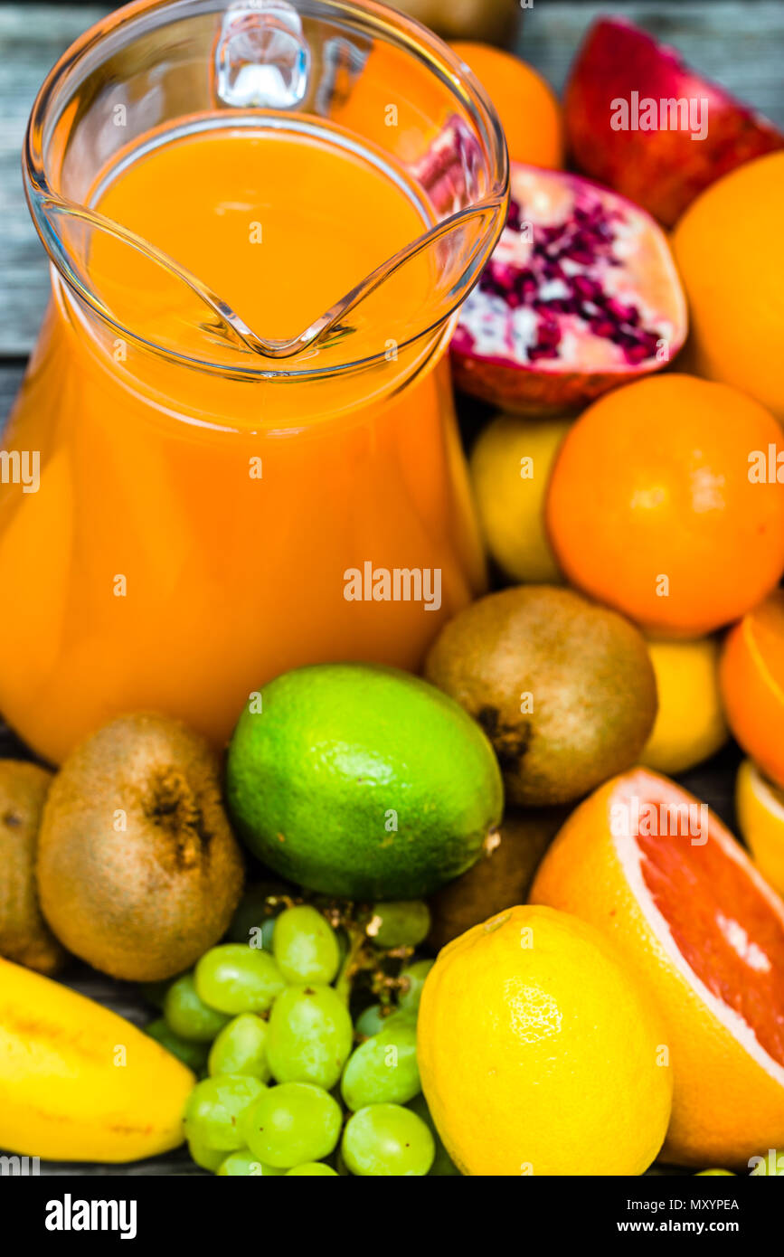 Fruit juice with tropical fruits, healthy juice with vitamin ...