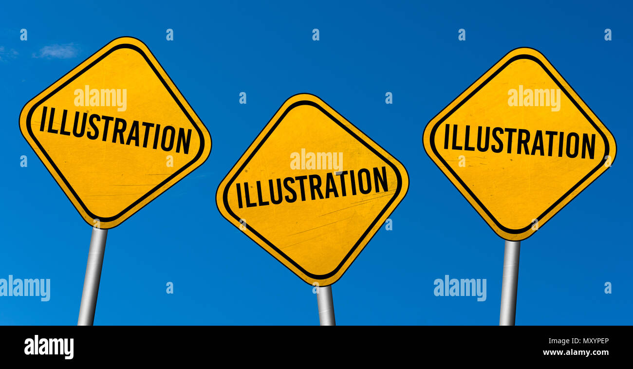 illustration - yellow signs with blue sky Stock Photo - Alamy