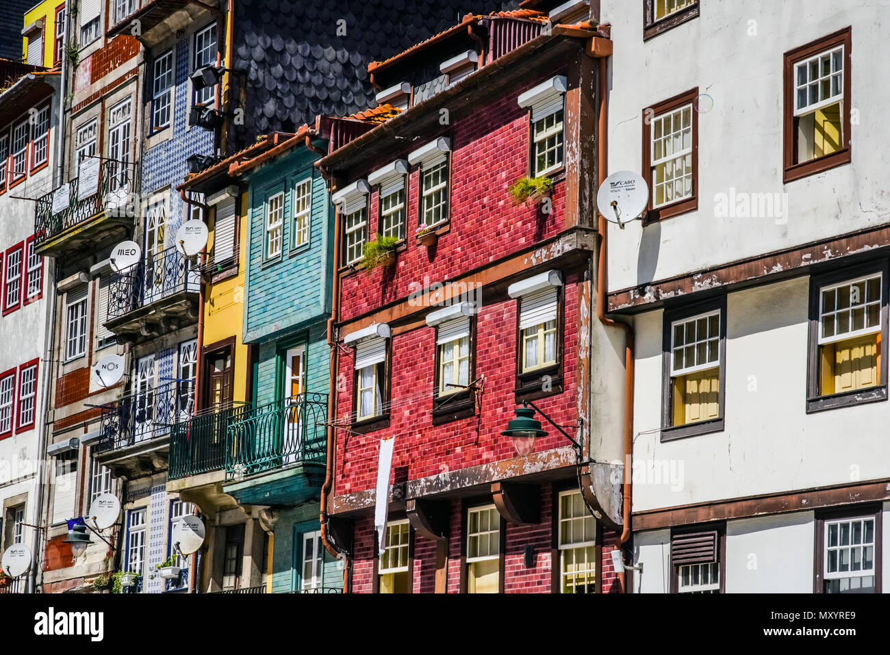 Street view of colorful houses of Porto, Portugal Stock Photo - Alamy