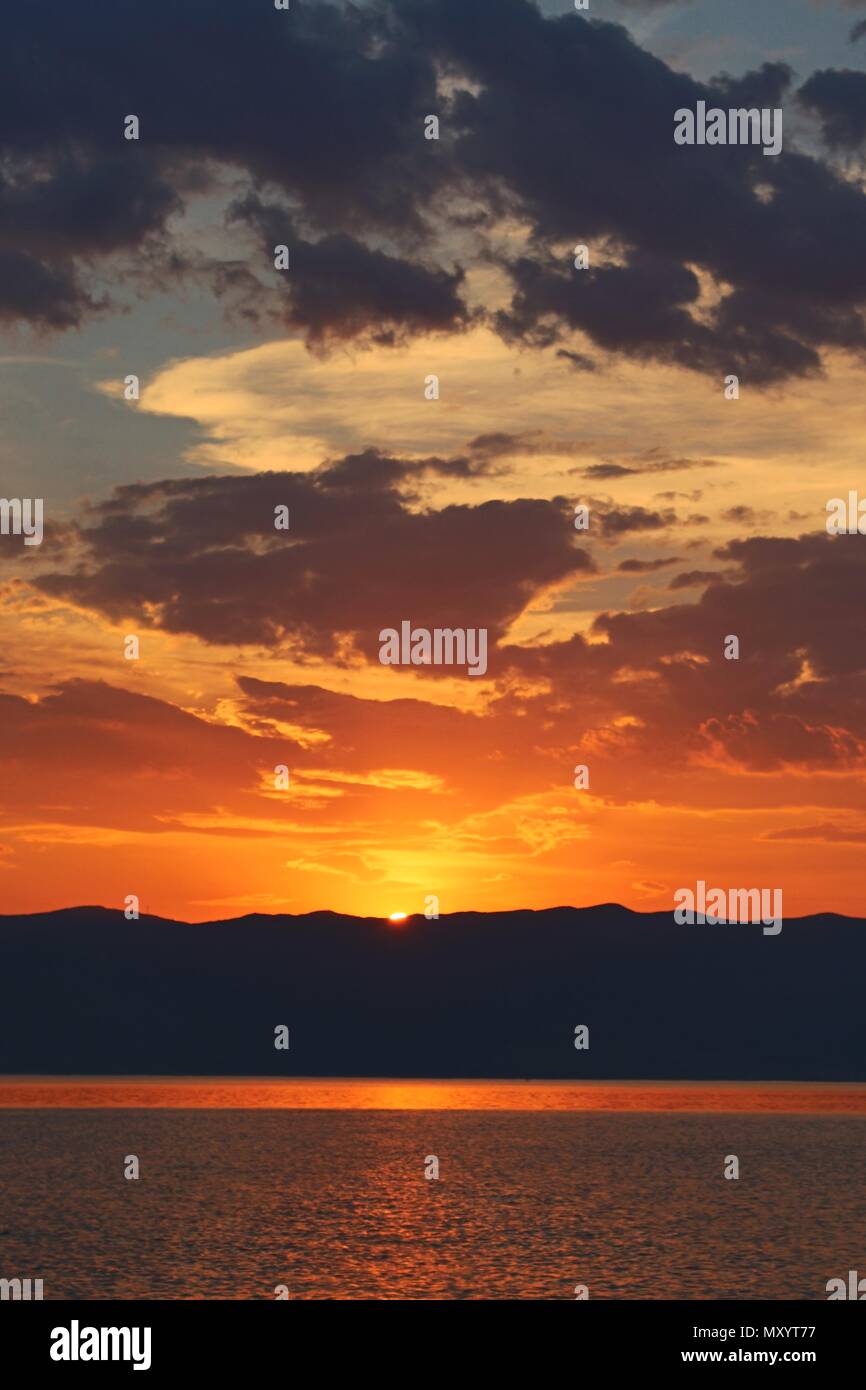 Colorful amazing sunset over the Ohrid lake Stock Photo - Alamy