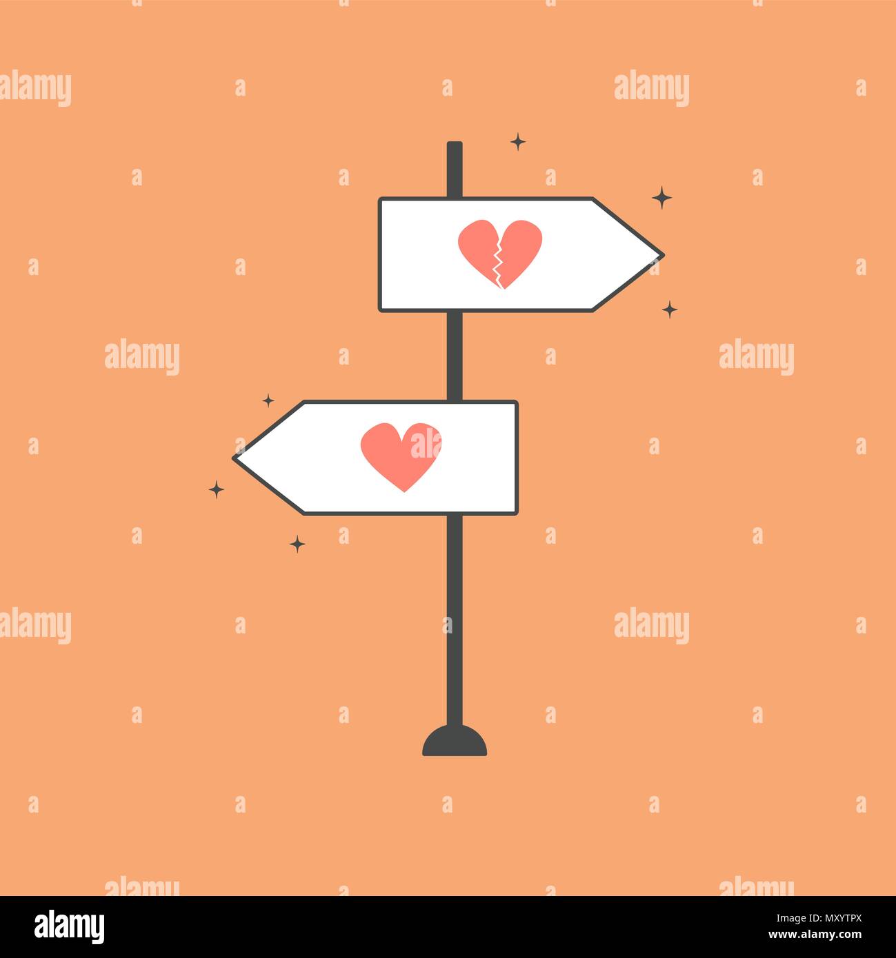double direction road sign with heart and broken heart. love concept ...