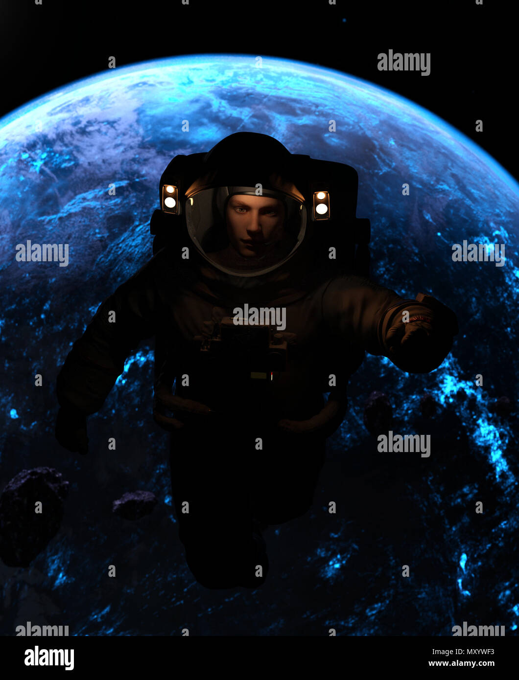 3d illustration of an Astronaut in outer space,scifi fiction Stock ...