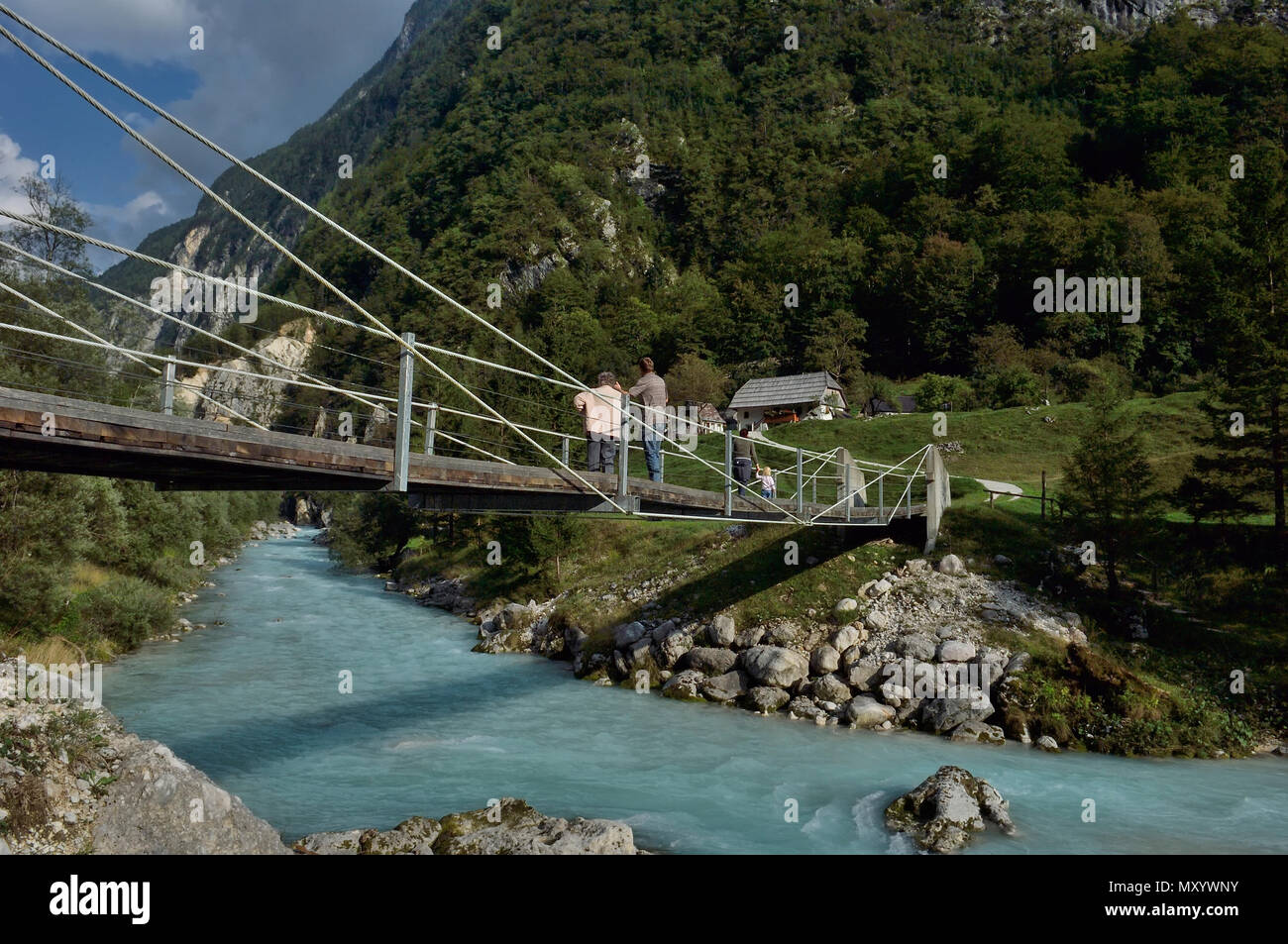 Beautiful turquoise mountain river. Soca (Isonzo), Julian Alps ...