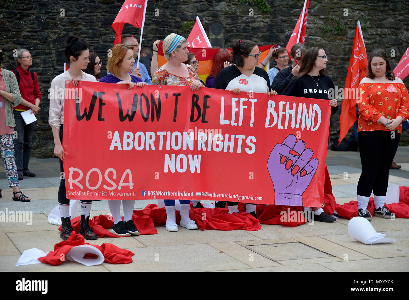 Pro Choice supporters hold a banner as the abortion rights campaign ...