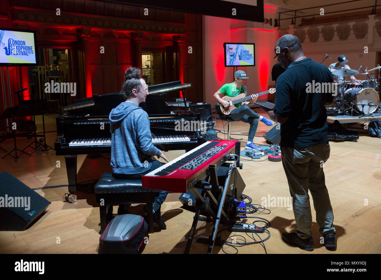 Bob Reynolds Quartet, sound check at London Saxophone Festival, Cadogan ...