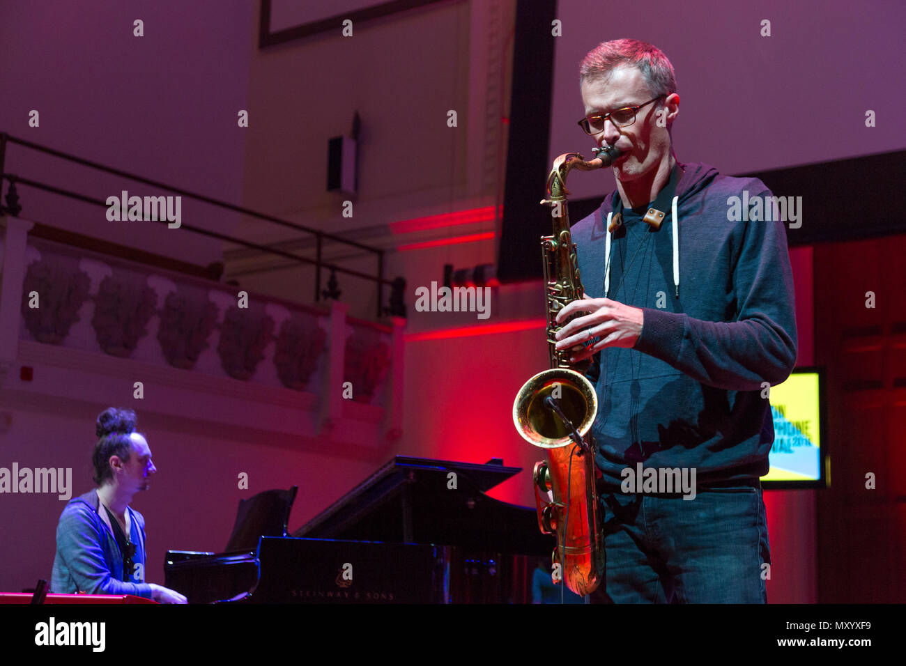 Bob Reynolds Quartet, sound check at London Saxophone Festival, Cadogan ...