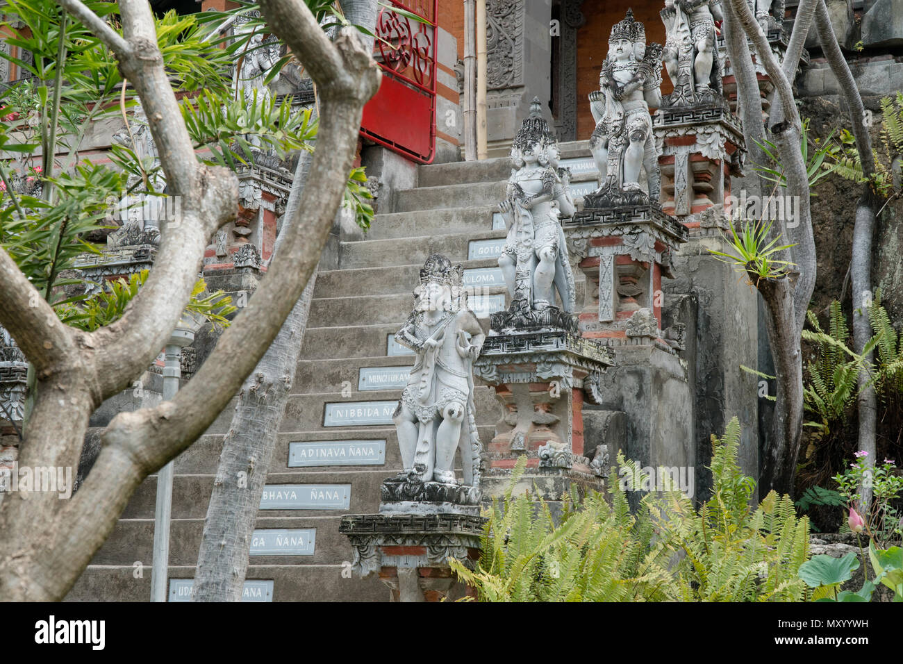 Buddhist temple Brahma Vihara Arama with statues of the gods on Bali ...