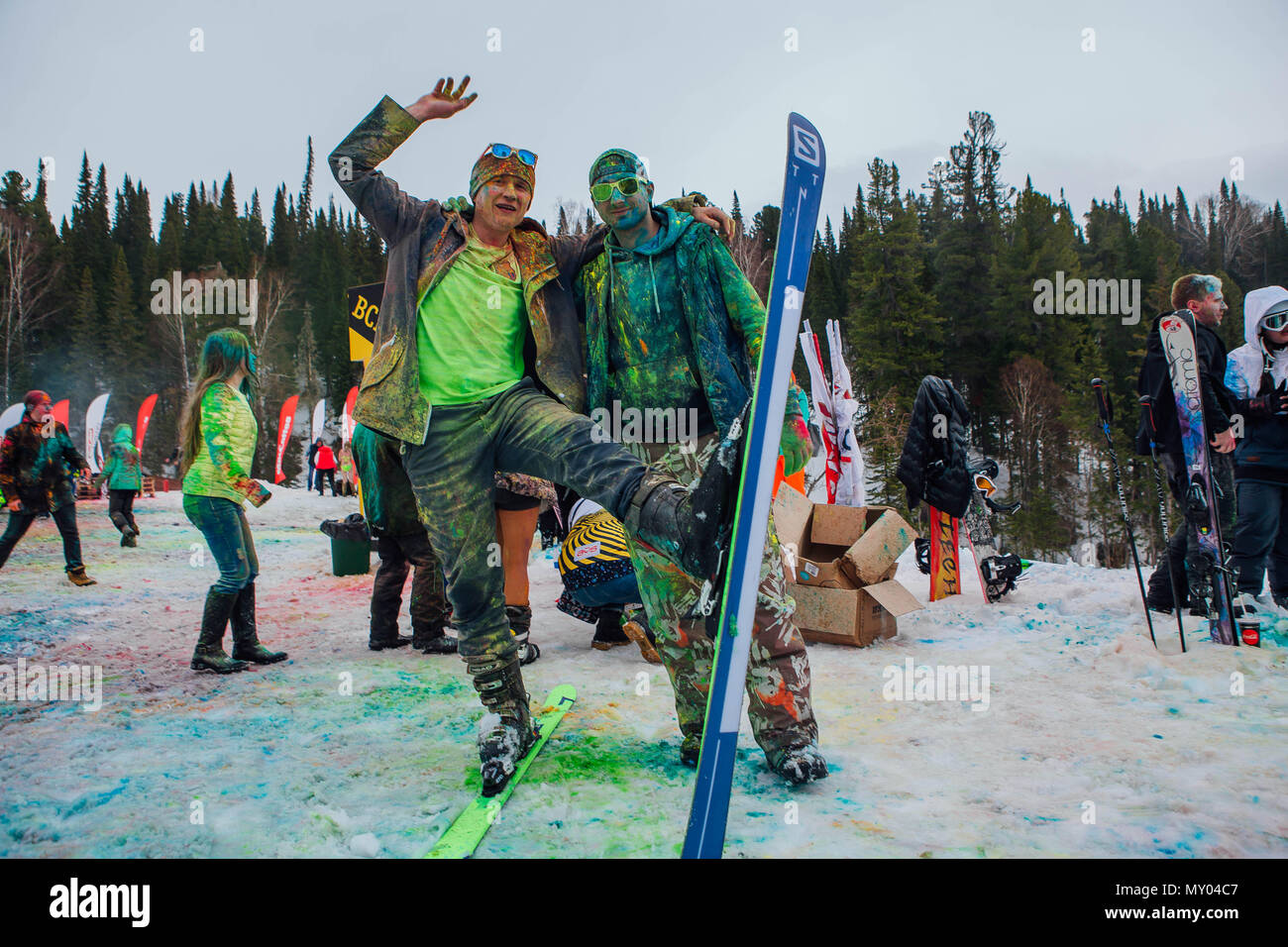 A group of a young people throwing colorful holi powder Stock Photo - Alamy