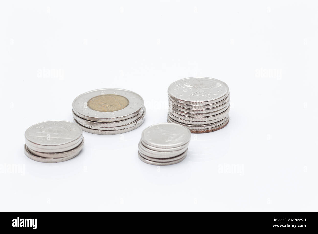 Pile of Canadian Dollar coins in a white background Stock Photo - Alamy