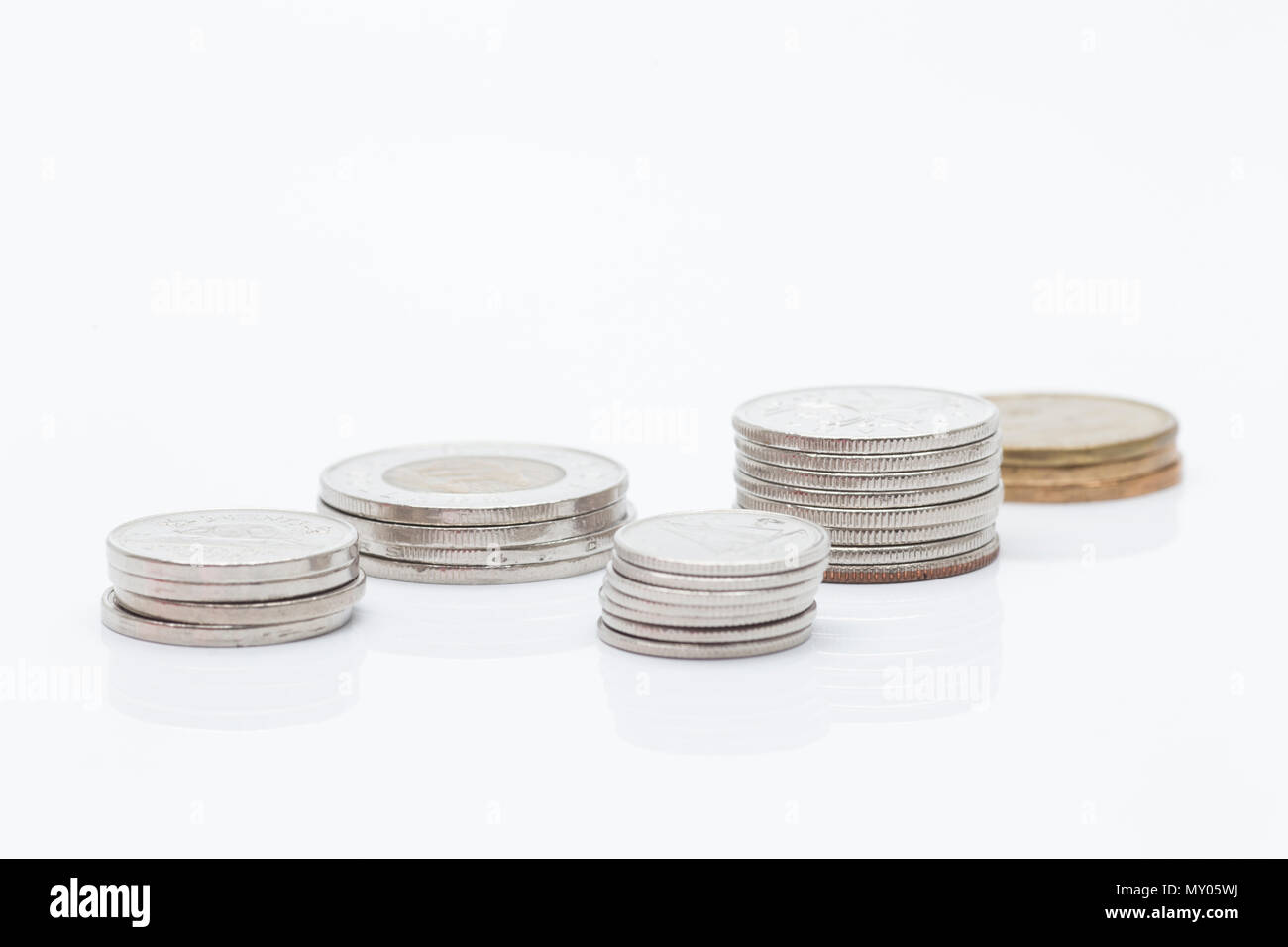 Pile of Canadian Dollar coins in a white background Stock Photo - Alamy