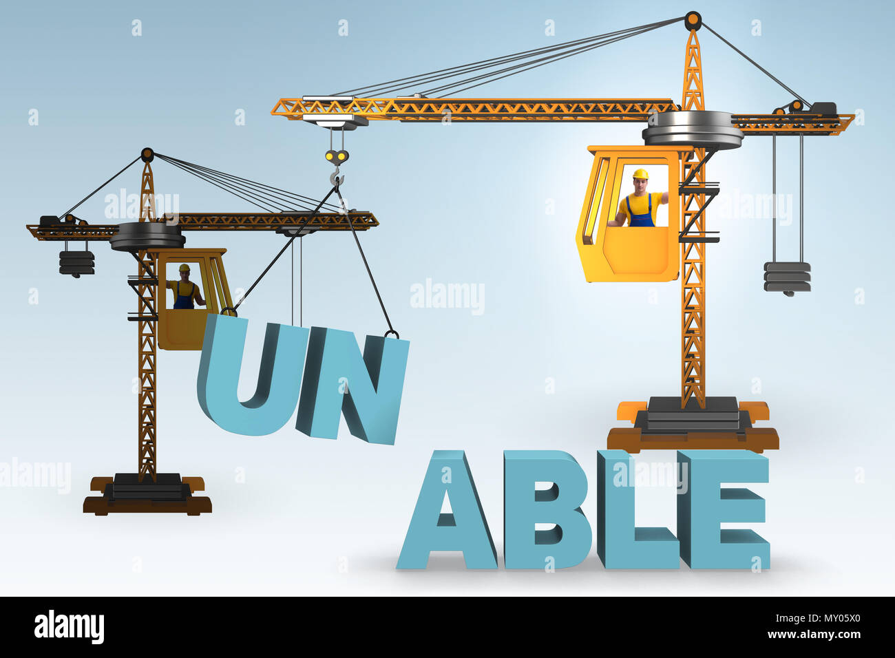 Unable turning into able concept with crane and words Stock Photo - Alamy