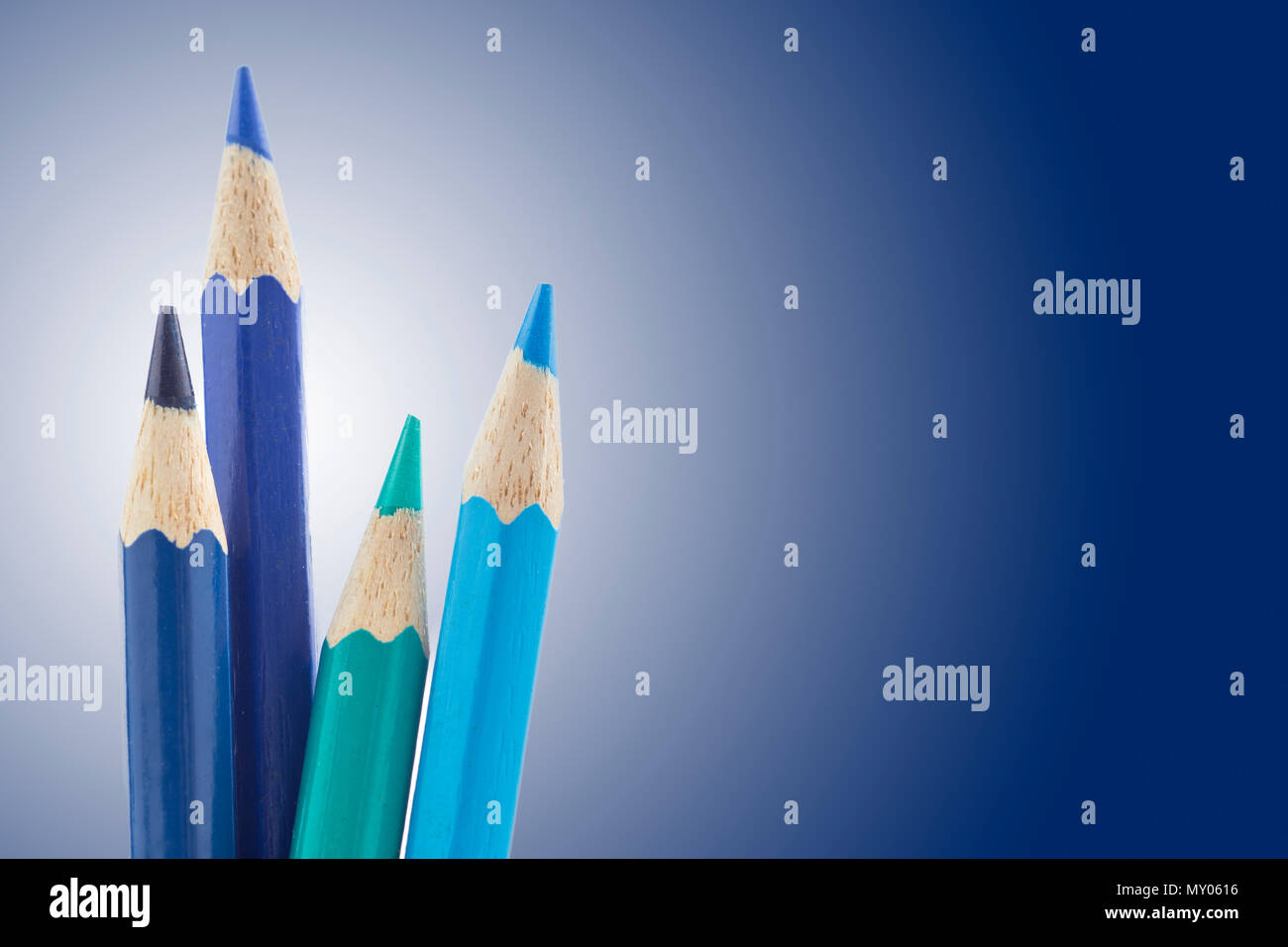 A set of blue color pencils Stock Photo - Alamy