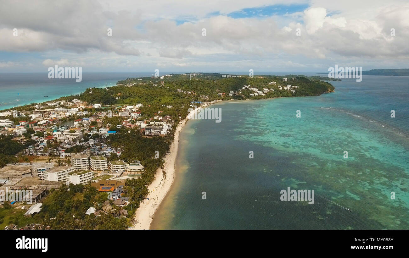 Aerial view of beautiful tropical island with white sand beach, Boracay ...