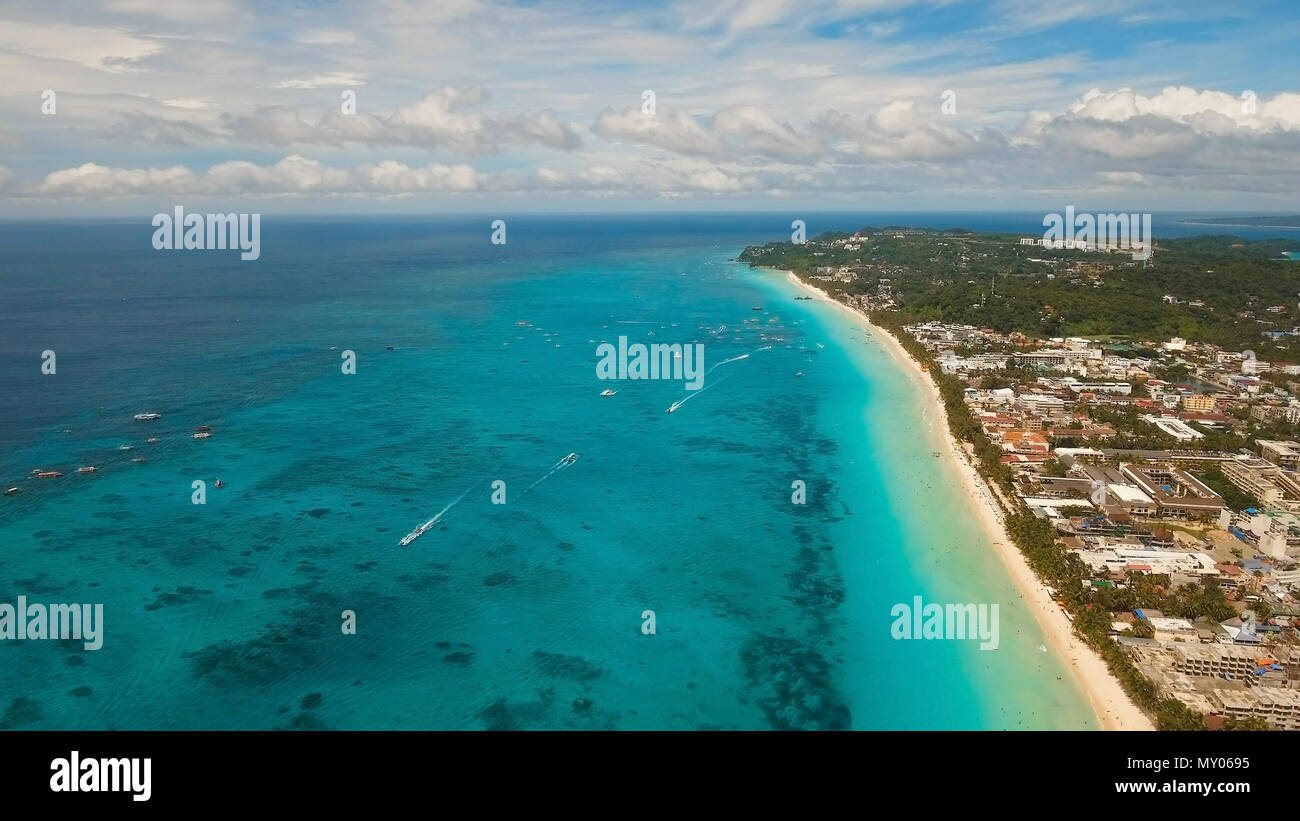 Aerial view of beautiful tropical island with white sand beach, Boracay ...