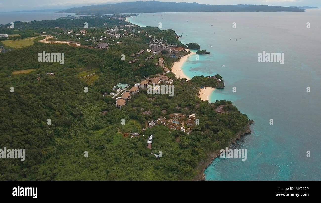 Aerial view of beautiful tropical island with white sand beach, Boracay ...