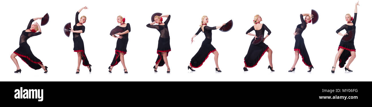 Woman dancing spanish dance isolated on white Stock Photo - Alamy