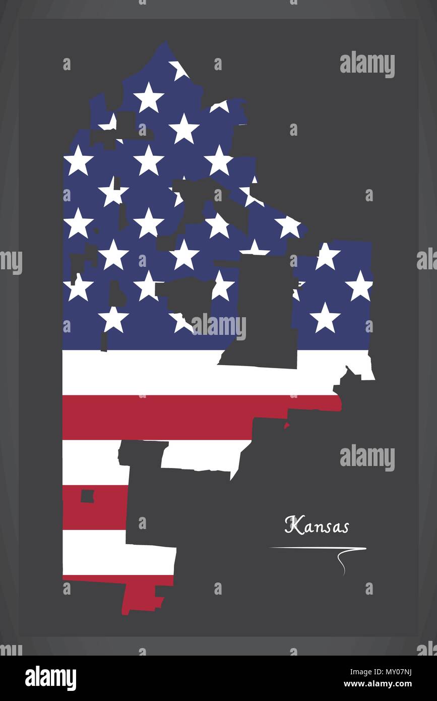 Kansas Missouri map with American national flag illustration Stock ...