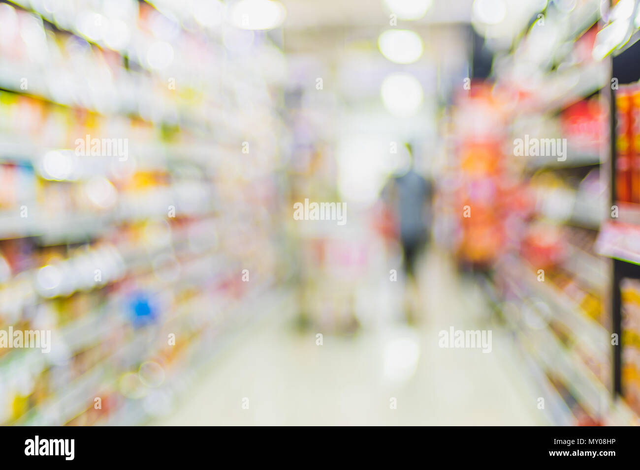 Blur background of customer shopping with shopping cart at Supermarket ...