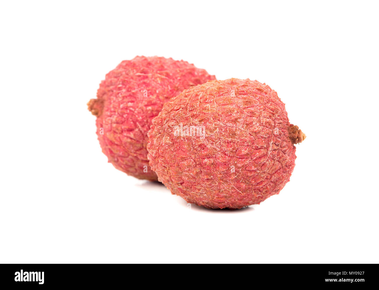 Two fresh lychee fruit, in shell isolated on white background Stock ...
