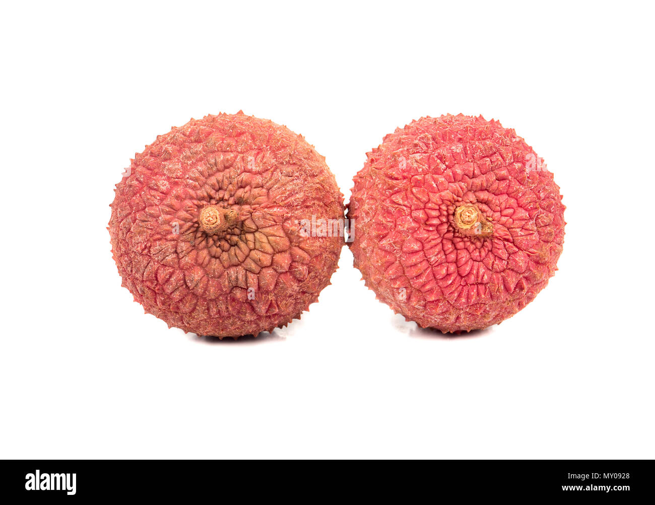 Two lychee fruit in shell isolated on white background Stock Photo - Alamy