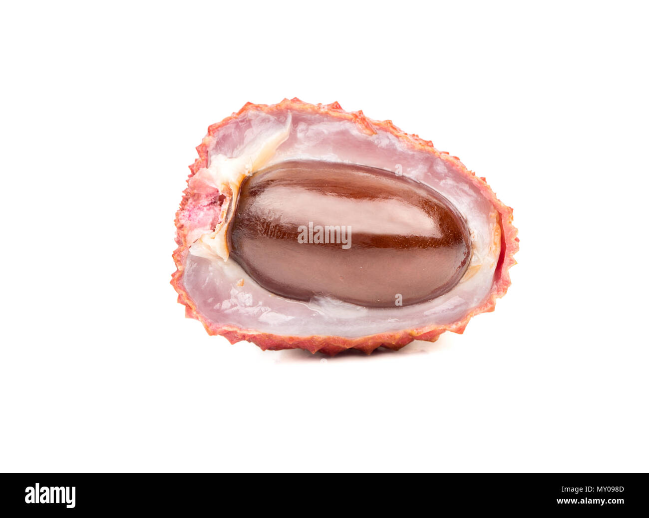 Juicy half of a fresh lychee fruit isolated on white background Stock ...