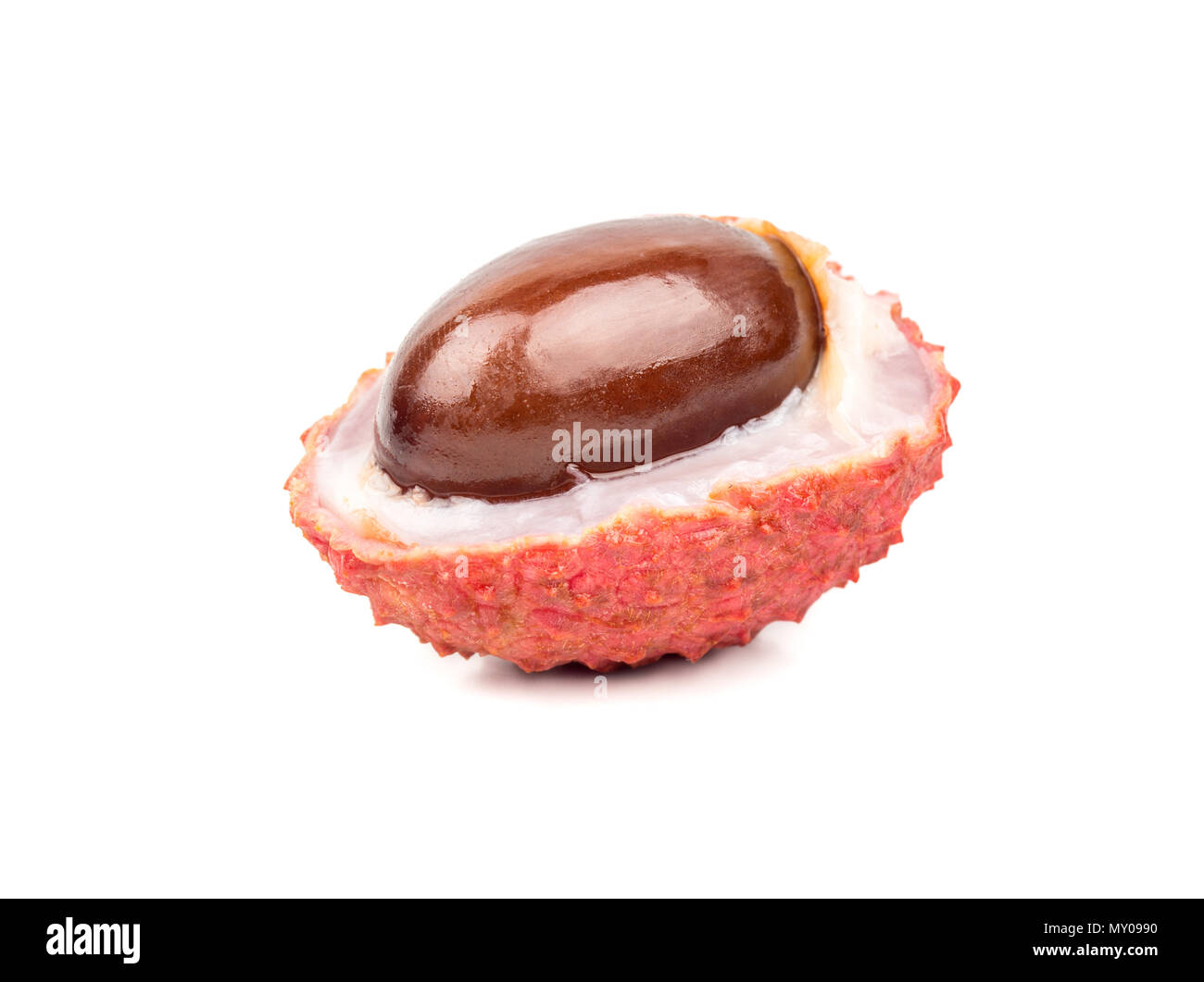 Juicy half of a fresh lychee fruit isolated on white background Stock ...