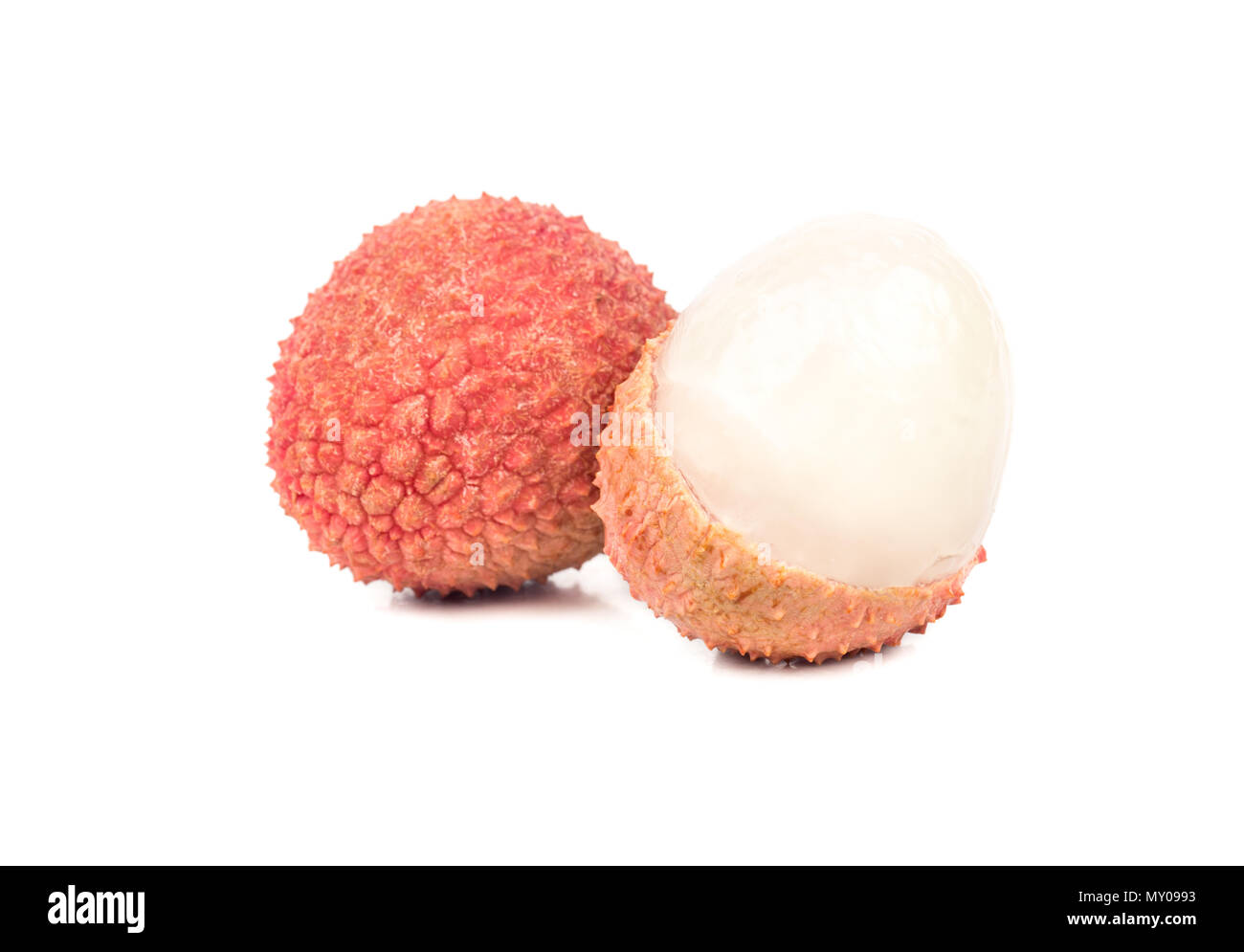 Chinese lychee fruit treated with half on white background Stock Photo ...