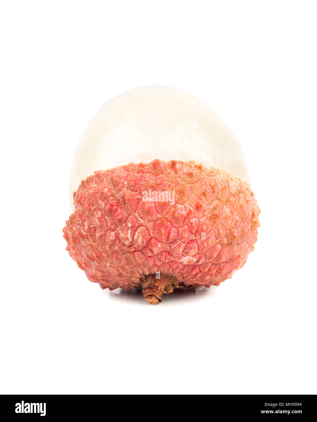 Fresh fruit lychee peeled to half isolated on white background Stock ...