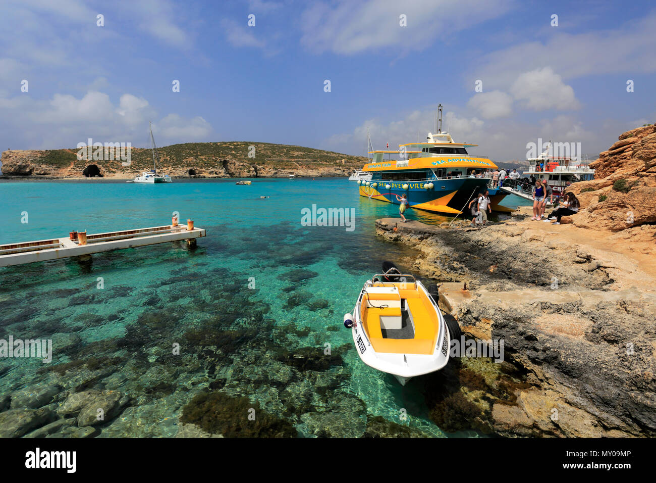 Summer view over the Blue Lagoon, one of the best beaches in Malta, on ...