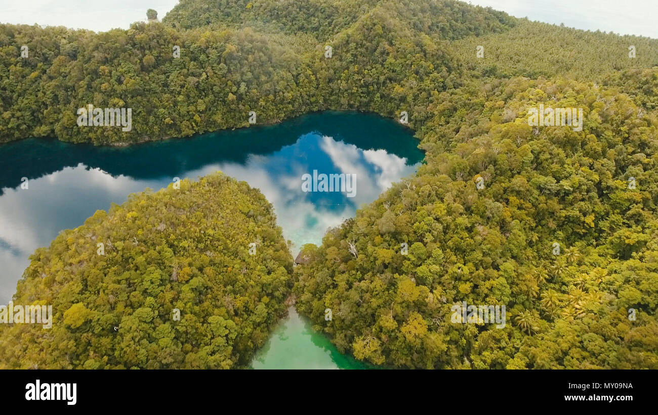 Aerial view: beach, tropical island, sea bay and lagoon, Siargao ...