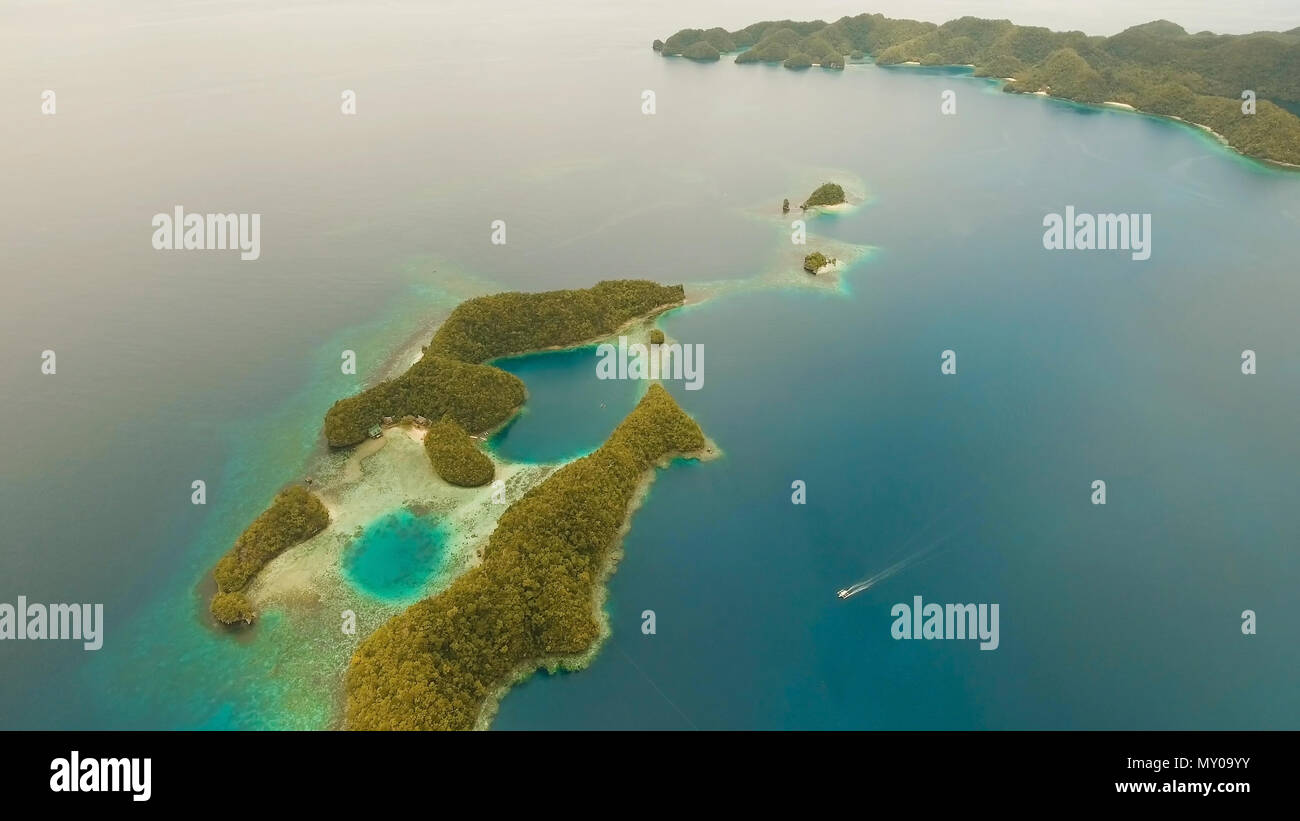 Aerial view: Bucas Grande Island, Sohoton Cove. Philippines. Tropical ...