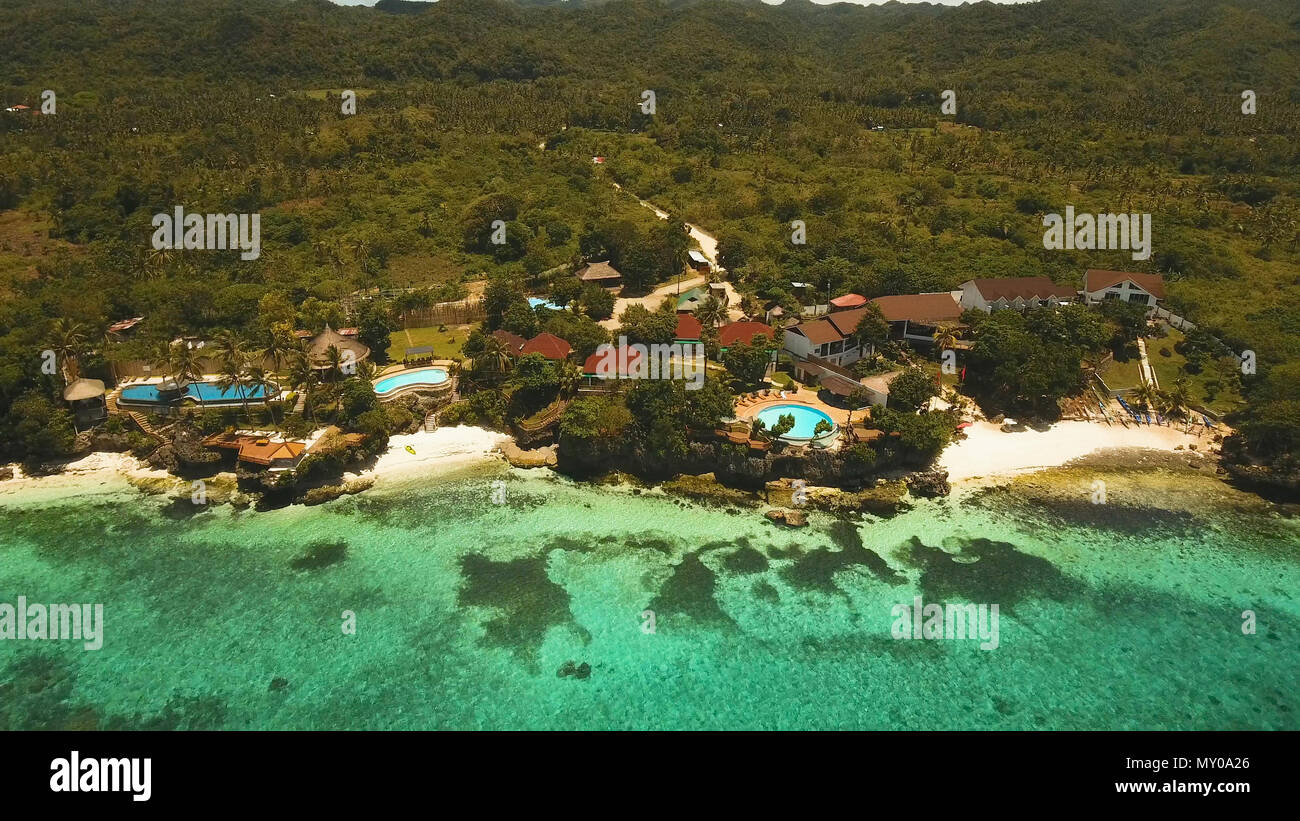 Aerial view of tropical beach on the island Bohol, Anda area ...
