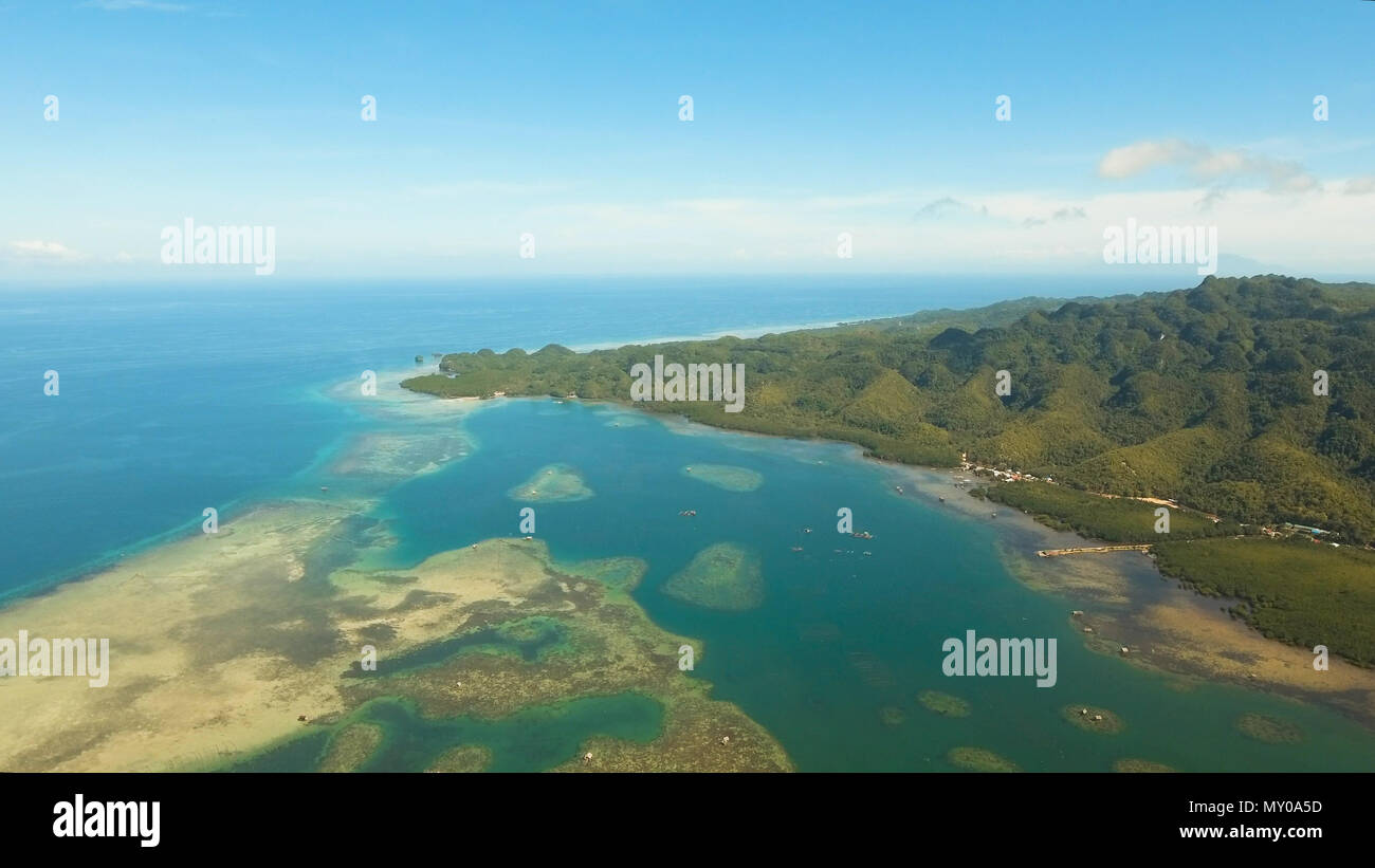 Aerial view: beach, tropical island, sea bay and lagoon, Bohol ...