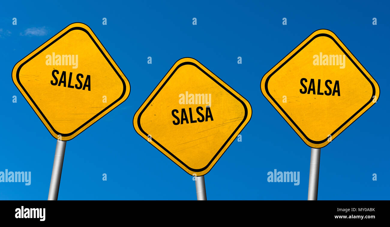 salsa - yellow signs with blue sky Stock Photo - Alamy