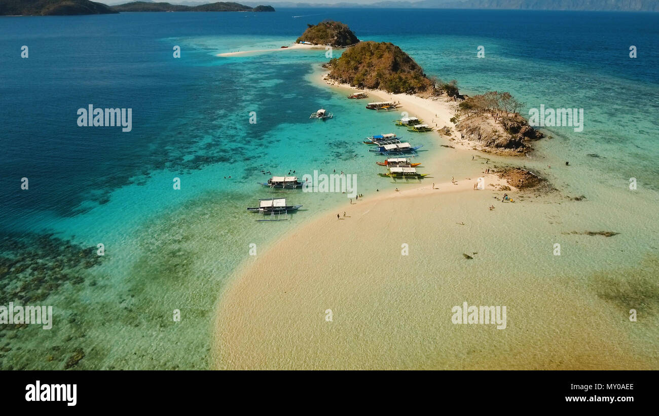 Aerial view of tropical beach on the Bulog Dos Island, Philippines ...