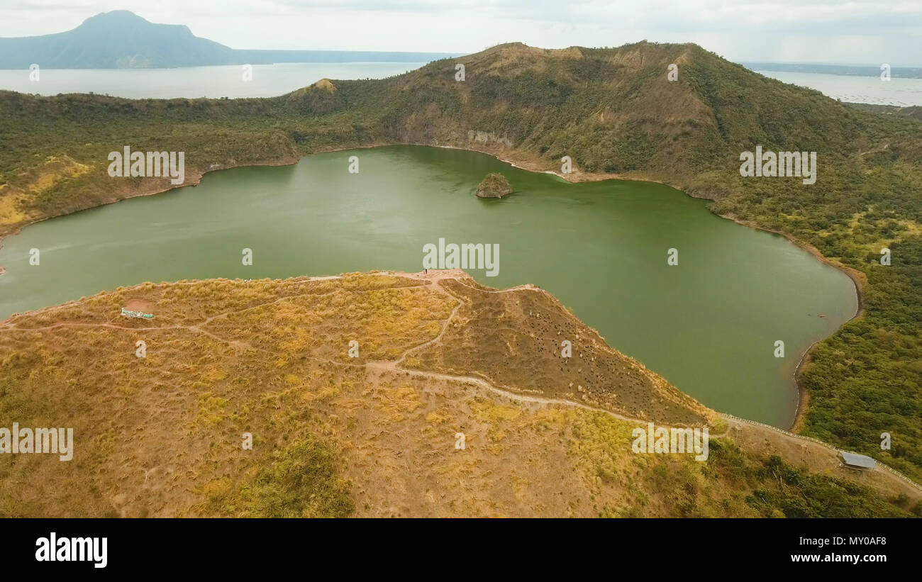 Aerial view Lake crater at Taal Volcano on Luzon Island North of Manila ...