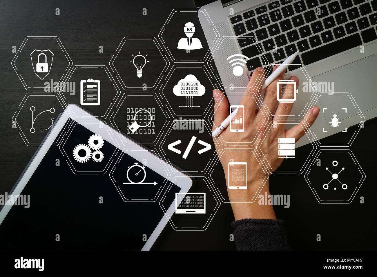 business with virtual diagram and IOT Stock Photo - Alamy
