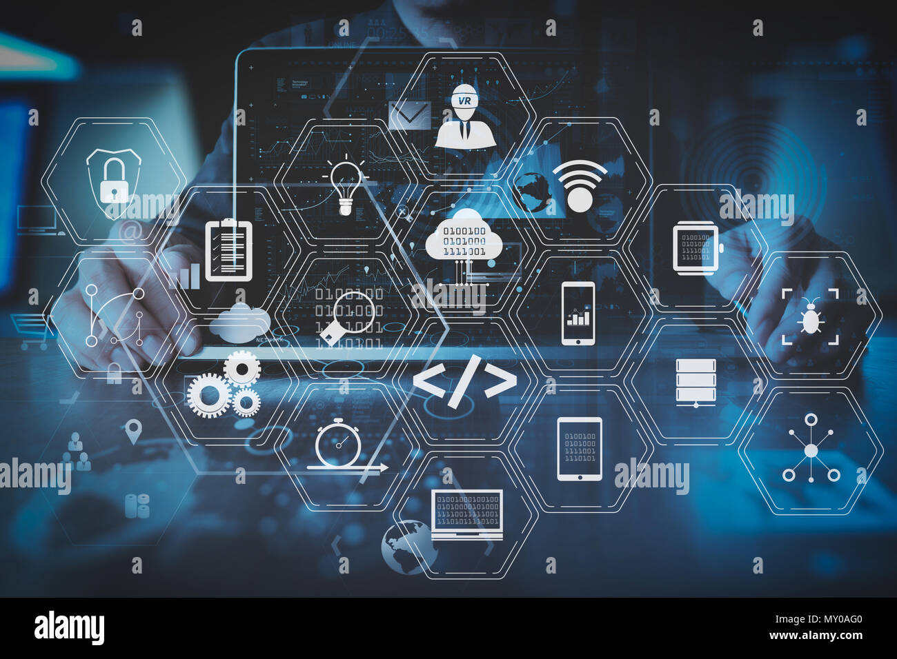 business with virtual diagram and IOT Stock Photo - Alamy