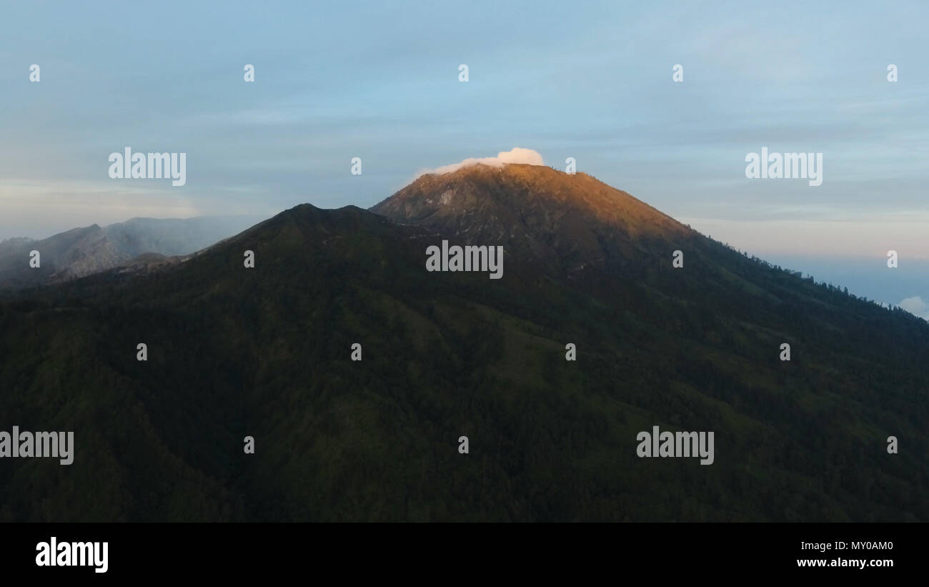 Beautiful sunset in the mountains on Jawa island, Indonesia. Aerial ...