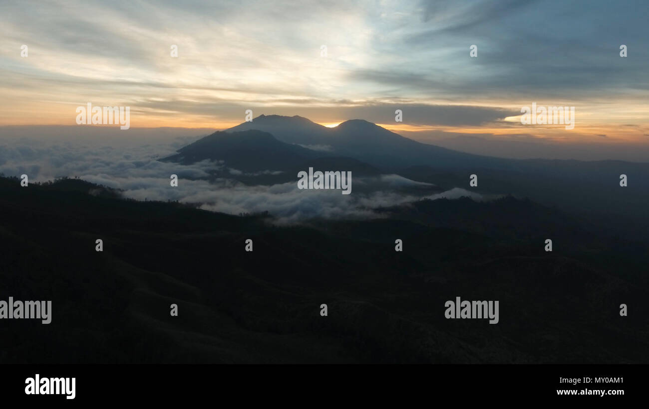 Beautiful sunset in the mountains on Jawa island, Indonesia. Aerial ...