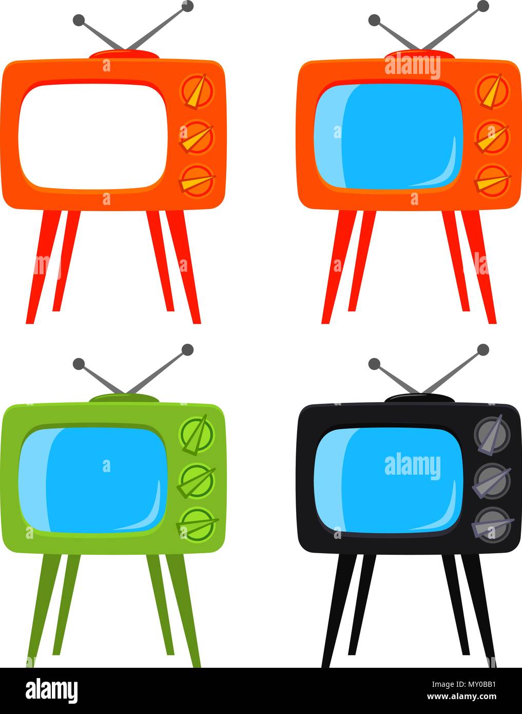 Colorful cartoon retro tv on high stand set Stock Vector Image & Art ...