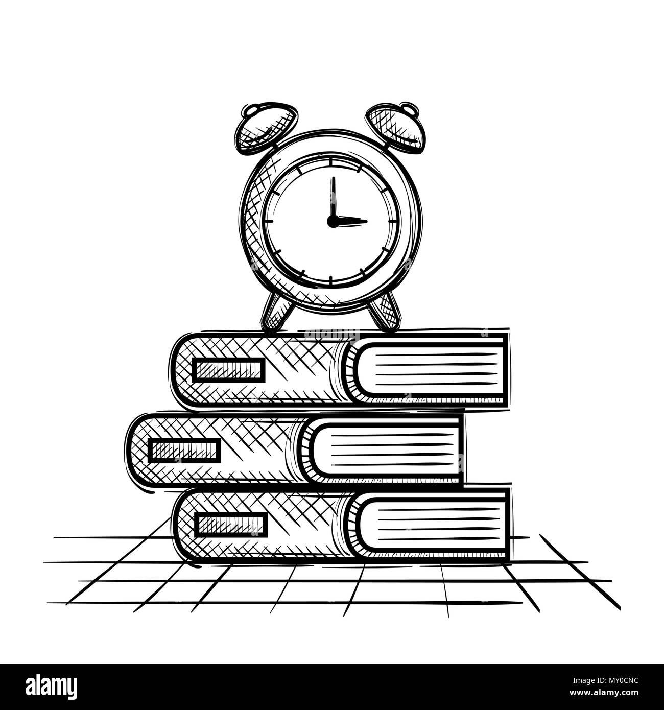 pile books and alarm clock school supplies drawing Stock Vector Image ...