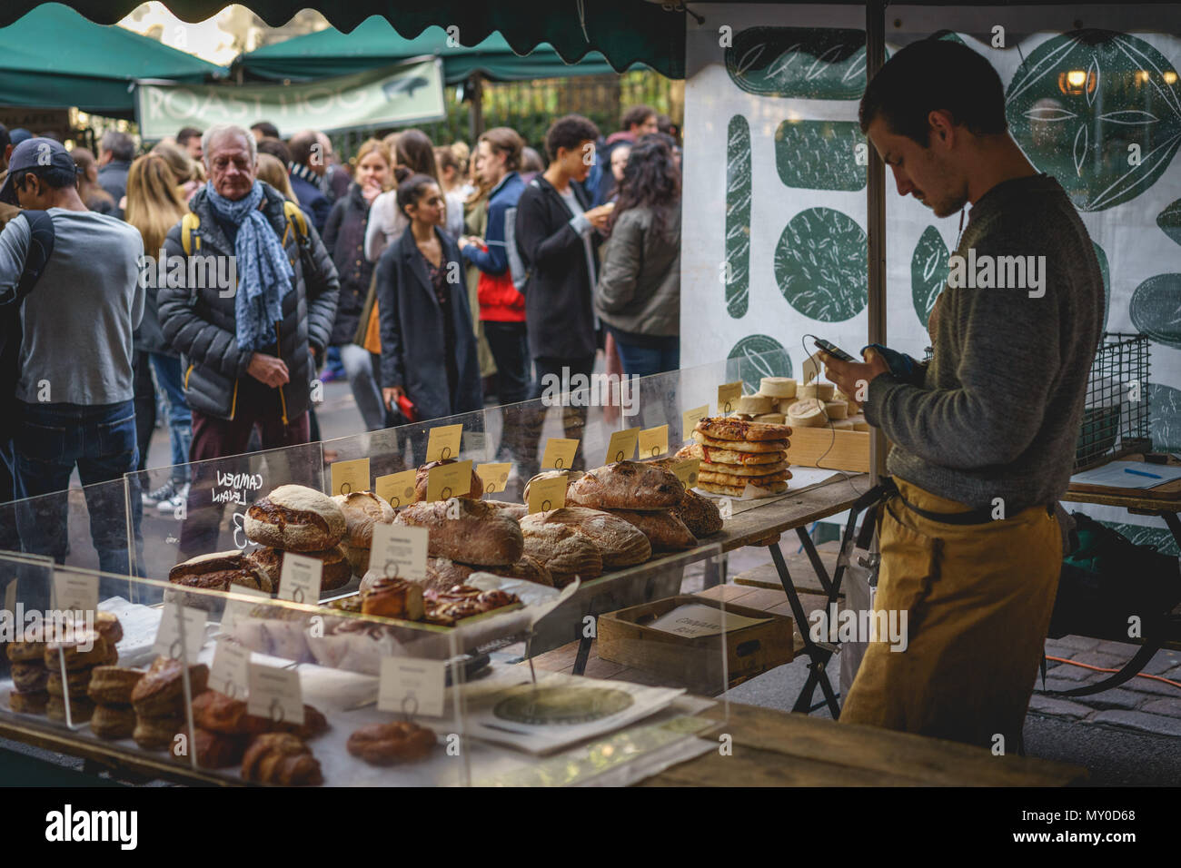 London, UK - November 2017. Bakery stall selling cakes in Borough ...