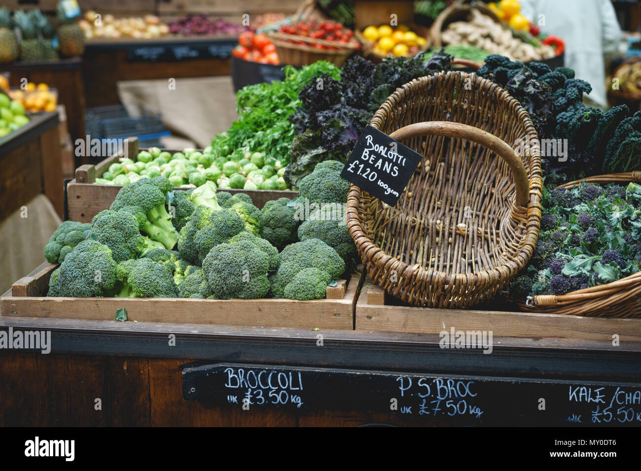London, UK - November 2017. Vegetable stall in Borough Market, one of ...