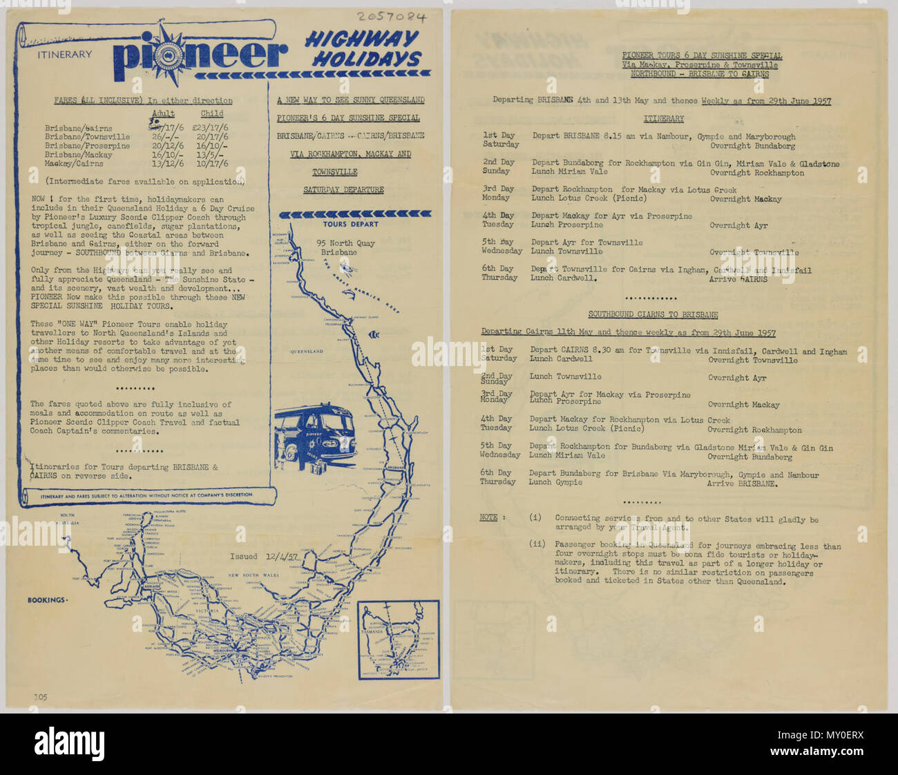 Sunshine Special tourist brochure, April 1957. Pioneer Highway Holidays ...